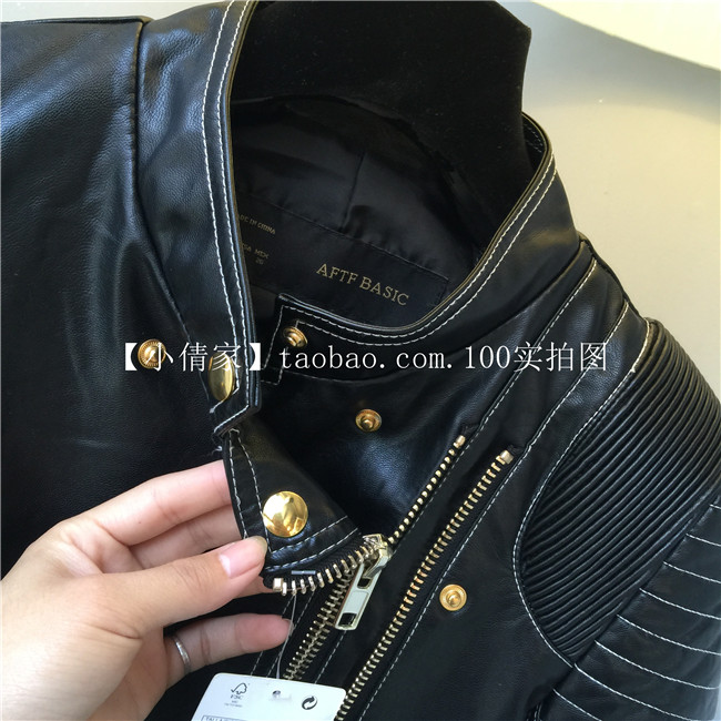 Купить Кожаная куртка 原单外贸aftf basic正品修身短款机车服拉链皮衣皮夹克皮外套女潮 OTHER в ...