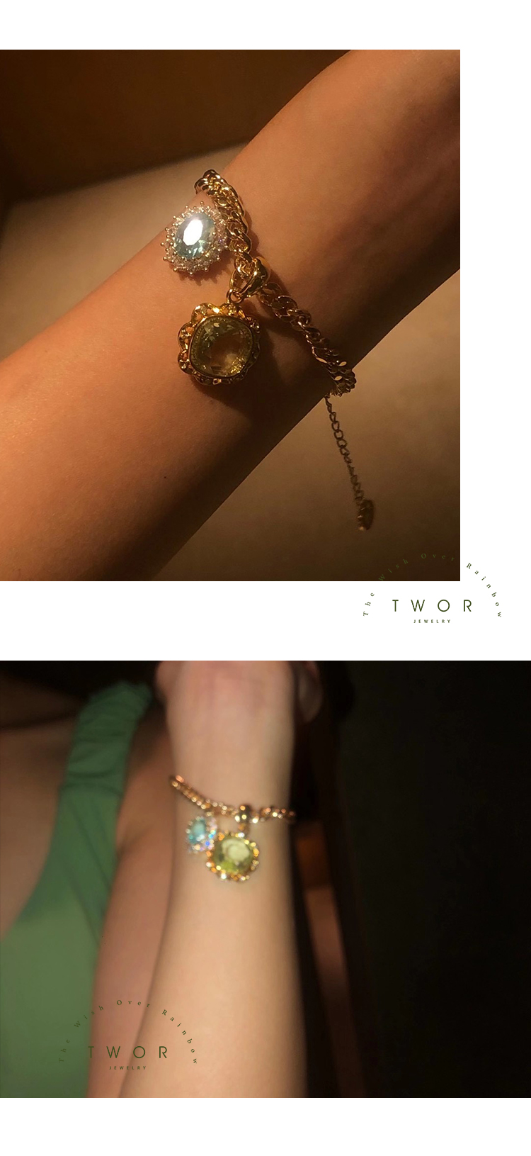 TWOR/original 2020 autumn and winter new retro oil painting color matching big jewel bracelet ...