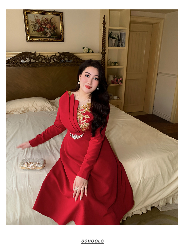 GLEC Plus Size Women's 2023 New Autumn High-end Elegant Fashion Elegant Embroidered Red Evening ...