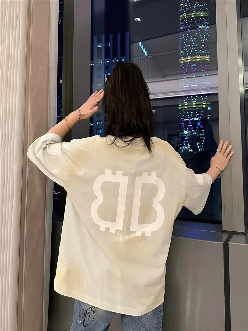 23FW Double B Letter T-shirt Cement Grey Washed Vintage Old Men's and Women's OS Printed Short ...