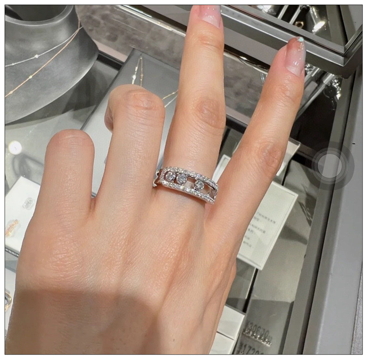 Moving diamond light luxury high sense S925 sterling silver plated 18K gold three diamond ...