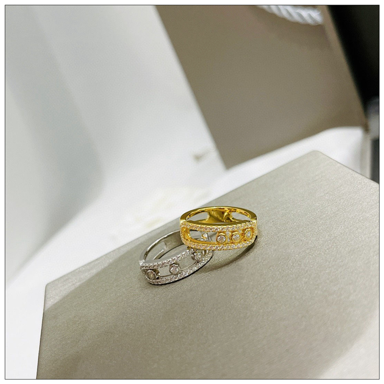 Moving diamond light luxury high sense S925 sterling silver plated 18K gold three diamond ...