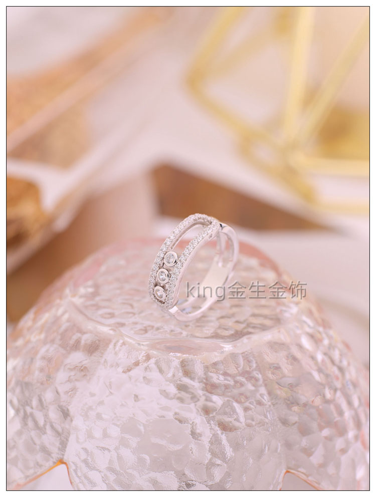 Moving diamond light luxury high sense S925 sterling silver plated 18K gold three diamond ...