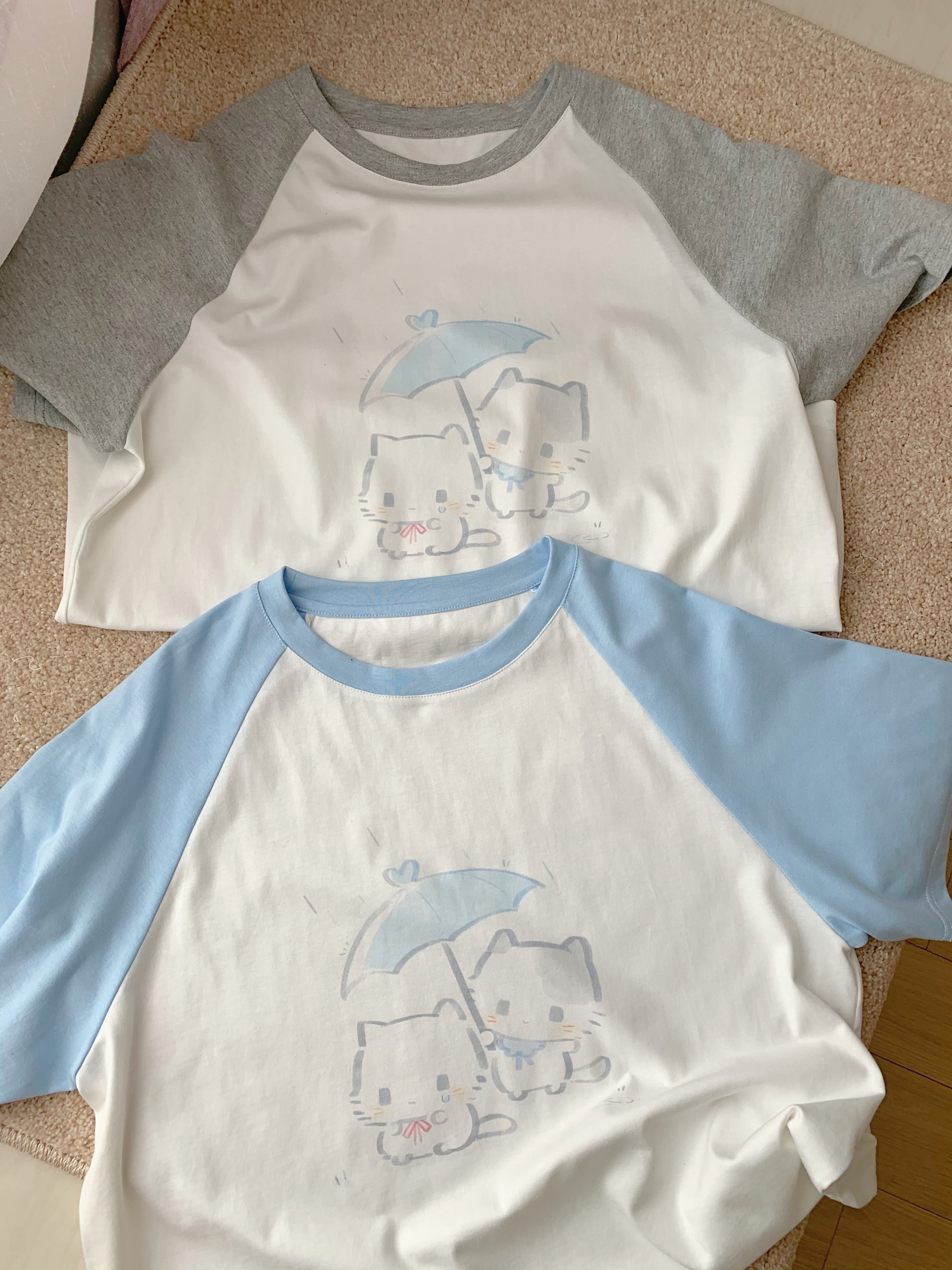 原創拼接撞色短袖寬松小貓印花|T恤|ETMall東森購物網