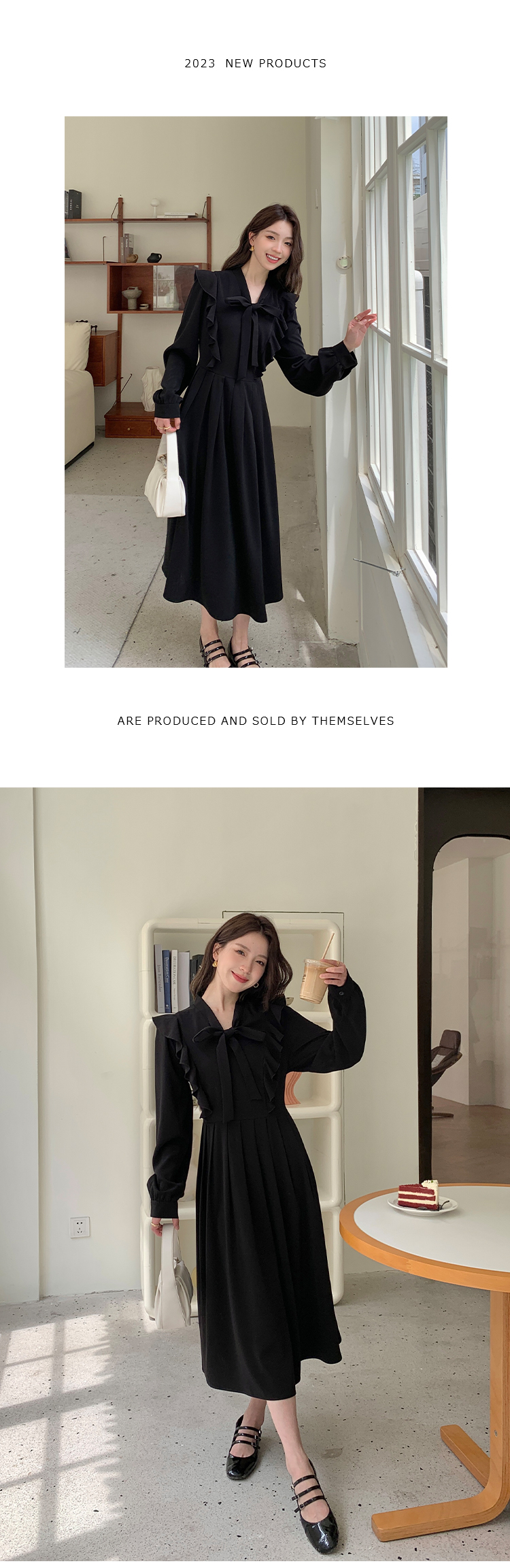 Large size women's fat mm2023 new slim autumn vintage temperament wood ear design lace-up dress ...