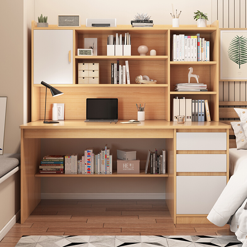 高档书桌书架一体家用台式电脑桌卧室简易学生写字学习桌书柜组合_虎窝淘