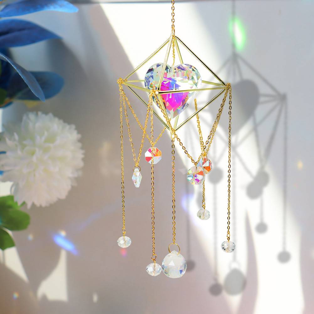 Crystal Sun Catchers Love Heart Hanging Metal Pendant_虎窝淘
