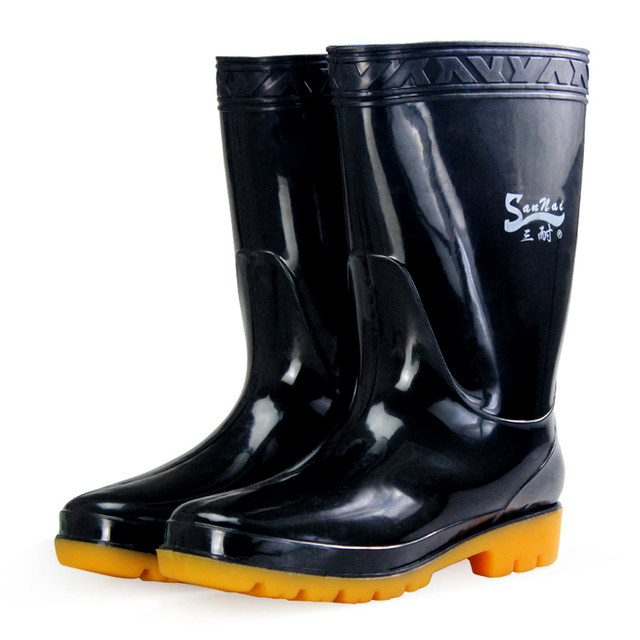 Men's extra-large size high tube wear-resistant non-slip rain boots mid ...