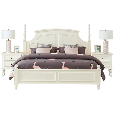 萨洛美美式奶油白色全实木双人床