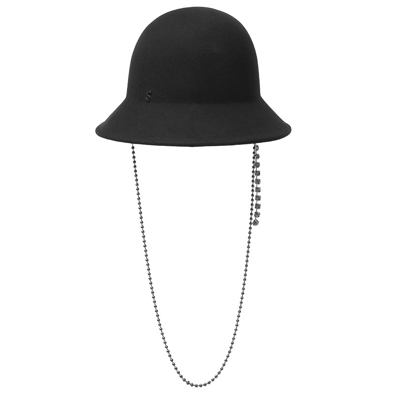 SHINE LI李姗闪钻钟形帽帽子女秋冬带帽链立体渔夫帽钟形帽带钻_虎窝淘