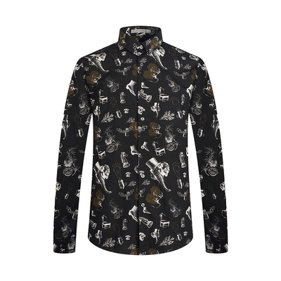 秋冬新款时尚印花图案尖领衬衫