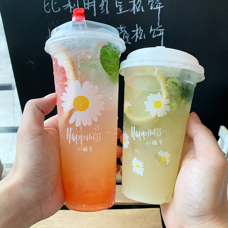 一次性奶茶杯子塑料杯饮料水果汁商用1000只装带盖90口径定制网红