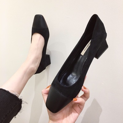 2021a春季新款奶奶鞋女高跟鞋女中跟粗跟单鞋女晚晚鞋仙女平底软