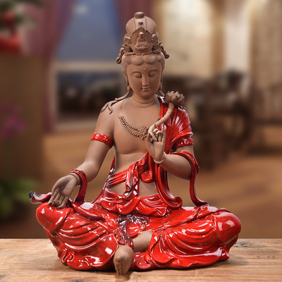 曾国清陶瓷观世音菩萨家用居家工艺摆件持莲观音家用玄关供奉摆件