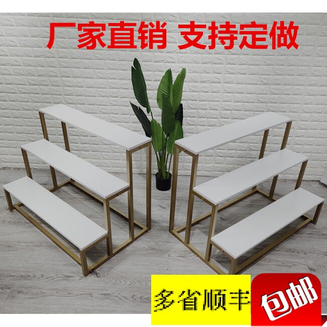 轻奢展示架流水台梯形商场鞋包店铺中岛摆台金色女装店中间陈列架