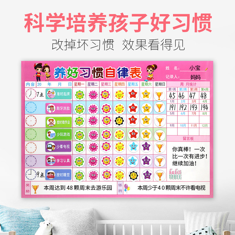 儿童成长自律表磁性计划表奖励表扬小学生学习生活作息好习惯墙贴