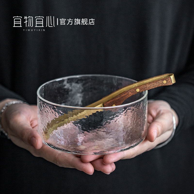 锤纹玻璃茶洗套件带茶夹水洗茶艺加厚建水家用水盂功夫茶具配件
