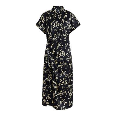 【FaFa裙】AUM噢姆夏季桑蚕丝中式斜襟黑色连衣裙印花休闲长裙女