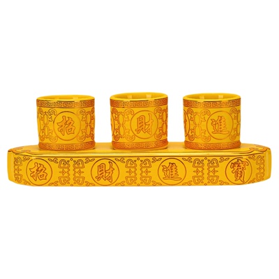 浮雕莲花财神招财供水碗招财酒杯