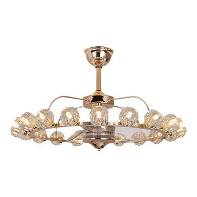 新款轻奢水晶风扇吊灯餐厅卧室智能语音控制铜电机六档变频