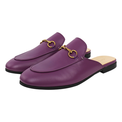 马衔扣穆勒鞋平底包头真皮拖鞋女