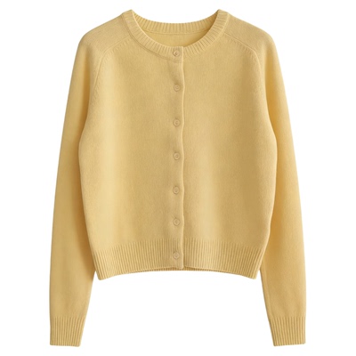 秒发！ounce纯色羊毛针织开衫韩国春新款温柔单排扣上衣外套女