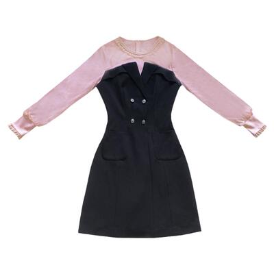 粉色网纱拼接假两件连衣裙高级感