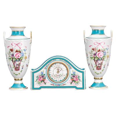 Minton双喜迎门花瓶骨瓷套装桌钟