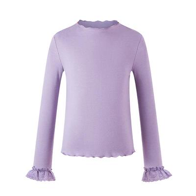 Little Naive儿童保暖打底衫春秋新款抗菌上衣女童甜美花边t恤