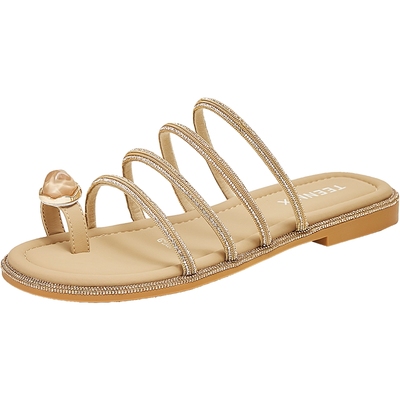 天美意2025新款舒适海边沙滩鞋平底拖鞋半拖女一字拖KT091BT5