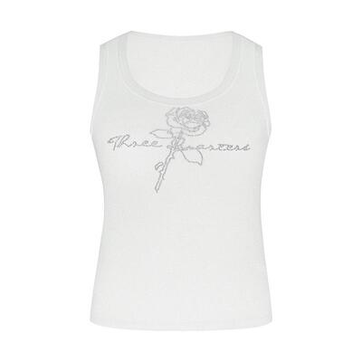 three quarters女士潮流百搭玫瑰烫钻针织修身款背心上衣 301355