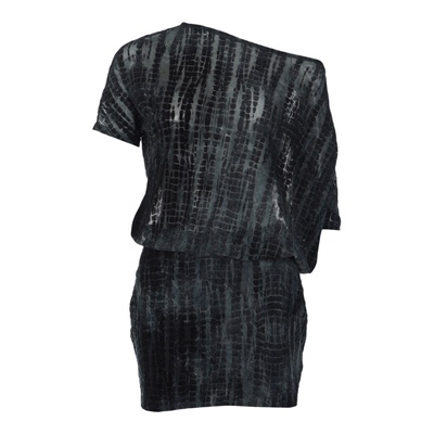 性感镂空露背斜领绑带短款连衣裙