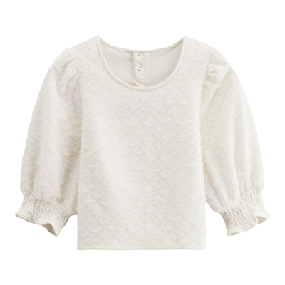 sly泡泡袖日系温柔风后背开口T恤