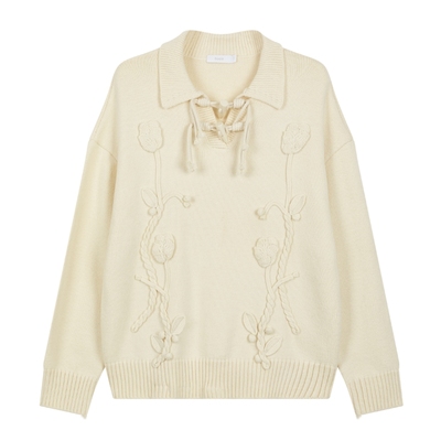 bosie伯喜2025年春秋季新款牛角扣花朵毛织polo衫情侣男潮