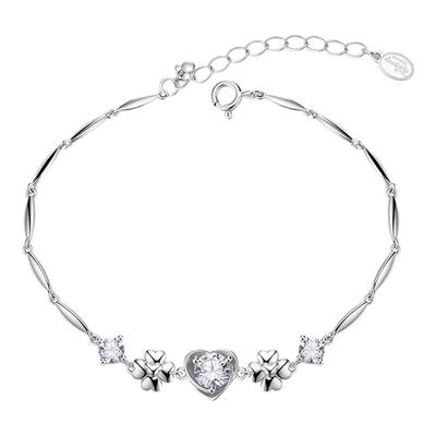 迪士尼四叶草爱心银色手链轻奢