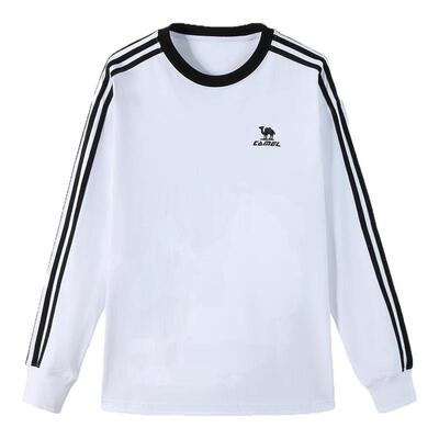 骆驼运动圆领长袖T恤男女同款秋季新款休闲卫衣三条杠黑白色上衣