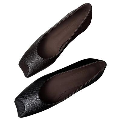 H158-182方头春秋季耐磨一脚蹬单鞋复古秋季女鞋软底大码女鞋法式