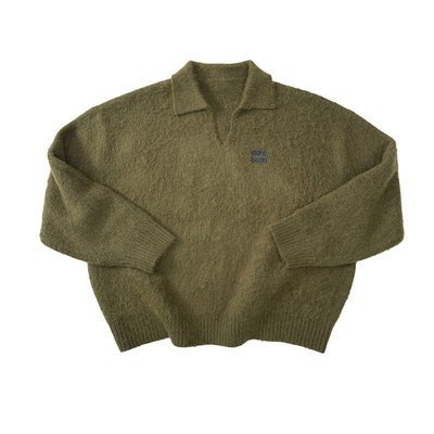 Aurocean 暖绿色长毛马海翻领毛衣 羊毛混纺宽松保暖针织衫