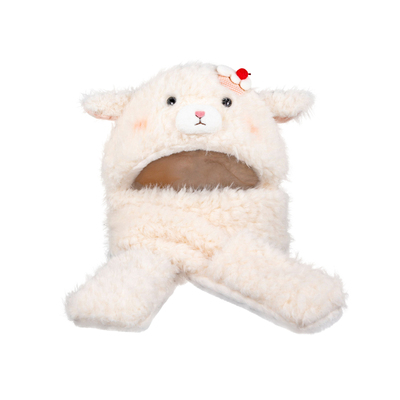 可爱小羊耳朵毛绒帽子围巾一体