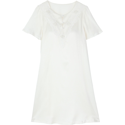 安莉芳专柜新品桑蚕丝混纺短袖圆领睡裙女士带杯垫家居裙EL00845