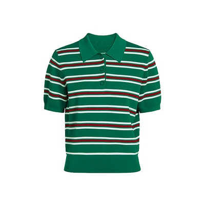 FIVE PLUS针织衫女短袖条纹Polo领套头衫上衣撞色女春夏