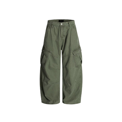 F383美式复古褶皱多口袋工装裤