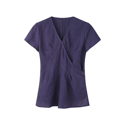 solighter苎麻v领绑带收腰衬衫