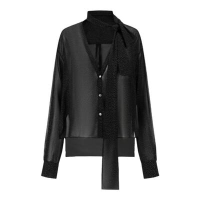 OUDE WAAG 高级质感钉珠网纱透薄V领女装衬衣