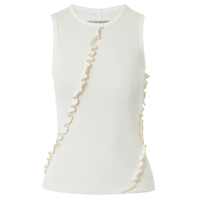 IIIVIVINIKO2025夏新款淡人撞色荷叶边圆领针织背心女M523215308C