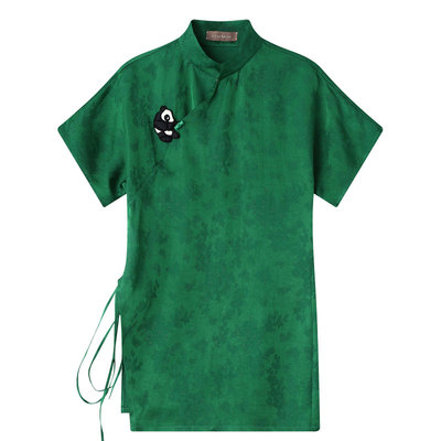 Chings 斜襟熊猫扣新中式天丝上衣 优雅重工提花衬衫MW2024006