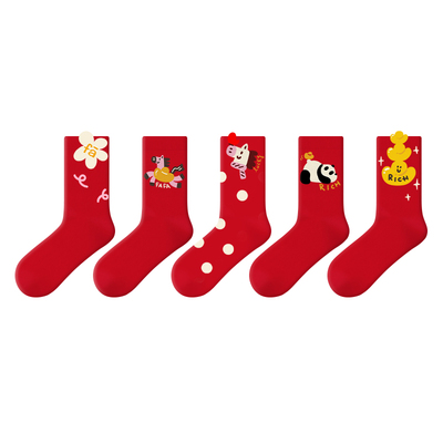 派米本命年马年红色新年中筒袜