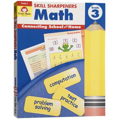英文原版 Skill Sharpeners Math,Grade 3技能铅笔刀三年级数学练习册 美国加州小学生数学知识辅导平装教辅书 Evan Moor出版进口
