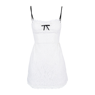 蕾丝撞色蝴蝶结设计感吊带连衣裙