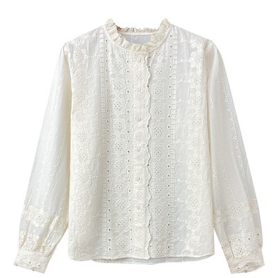刺绣纯棉宽松显瘦长袖衬衫女